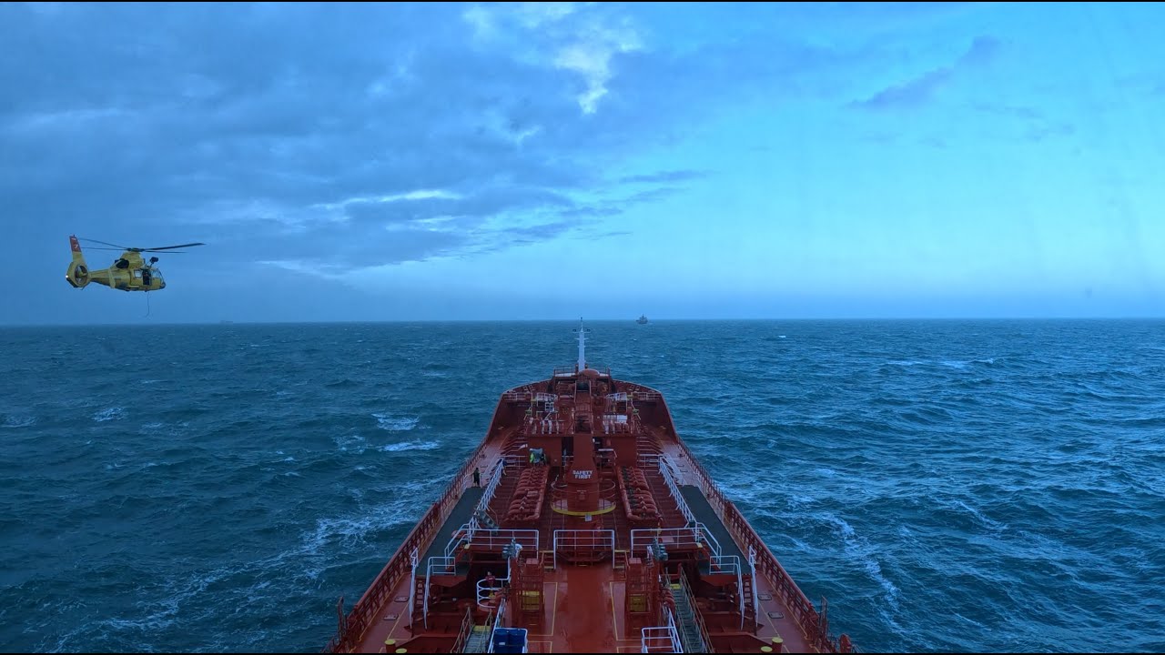 Ship's Pilot by Helicopter / outside ROTTERDAM (NETHERLANDS) / Stormy ...