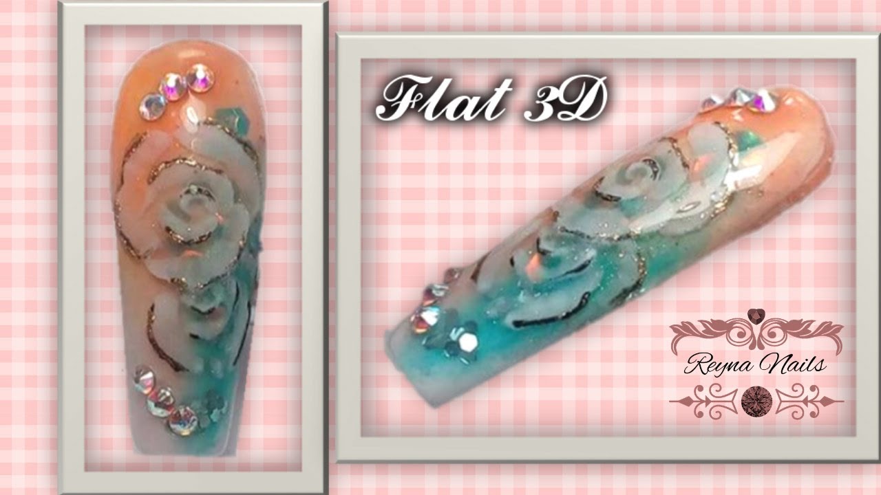 Diseño Flat 3D en punta coffin/acuarela/By Reyna Nails/ - YouTube