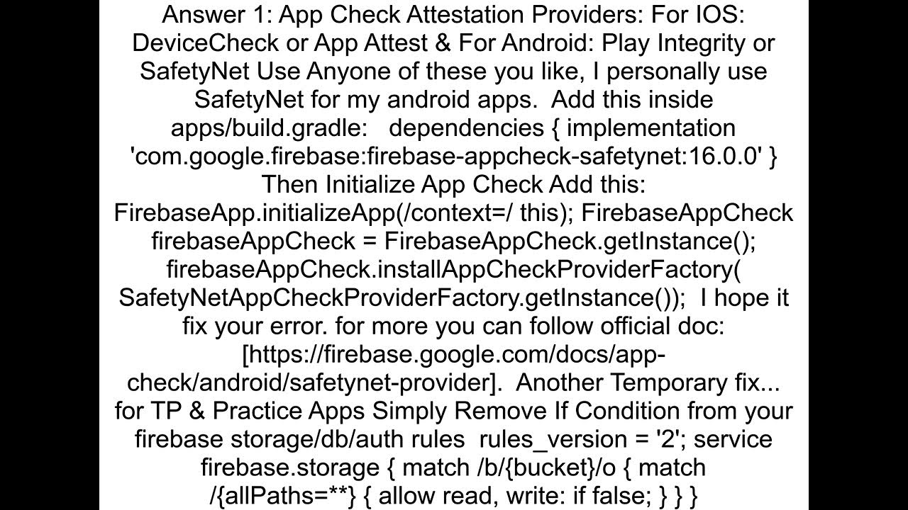 Error com google firebase FirebaseException No AppCheckProvider installed - YouTube