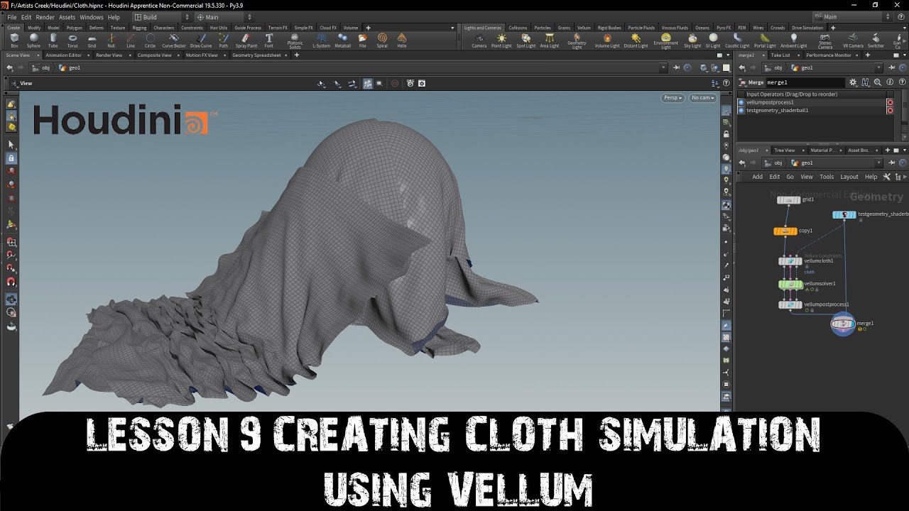 Lesson 9 | Creating cloth simulation using Vellum | Houdini Beginners course | English - YouTube