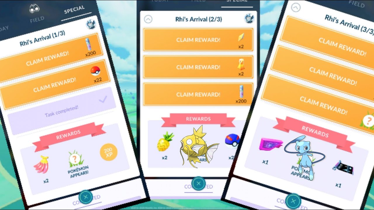 Rhi's arrival all three completed so you can check the rewards # ...