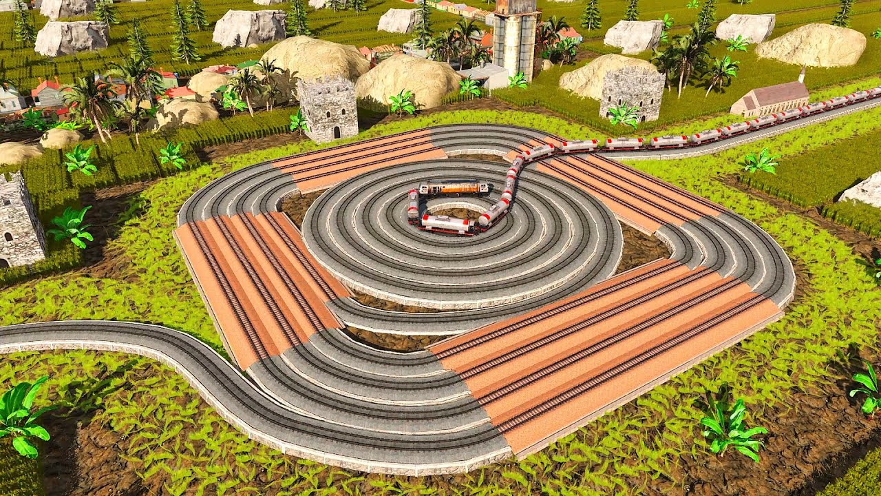 Extreme Spiral & Oval Rail Tracks Twisting Train 🚦Strange Train Tracks ...