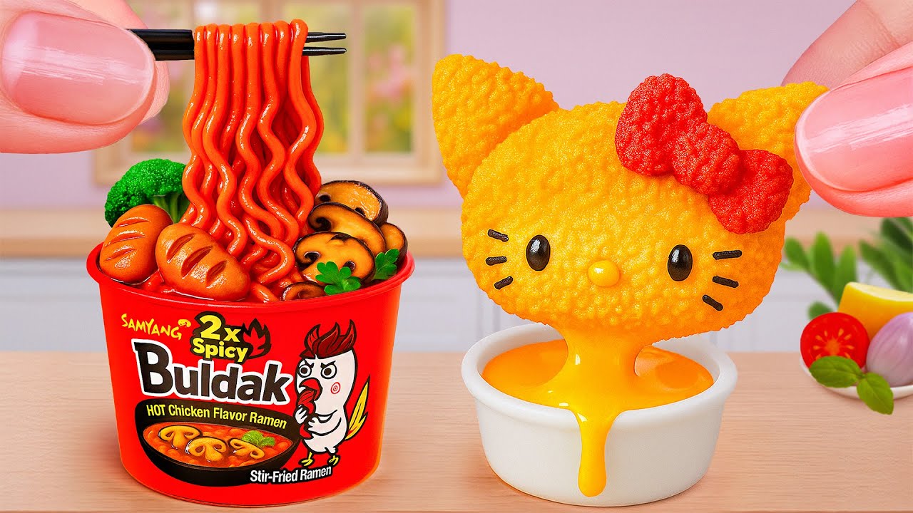 Spicy Buldak Ramen vs Cheesy Hello Kitty 🧀🔥 La mejor receta de comida ...