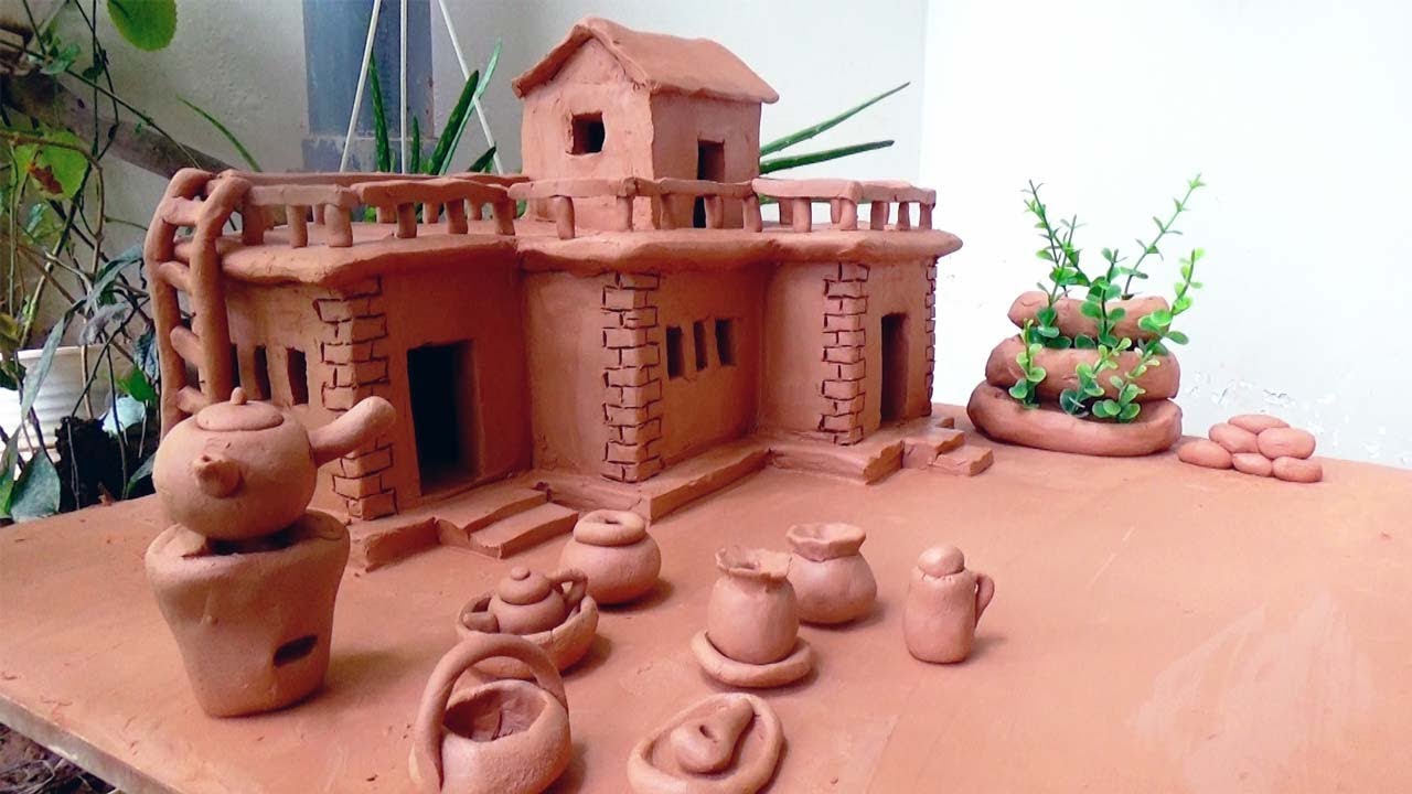 Building Modern Clay House Miniature | Amazing 2-Story House with Mini ...