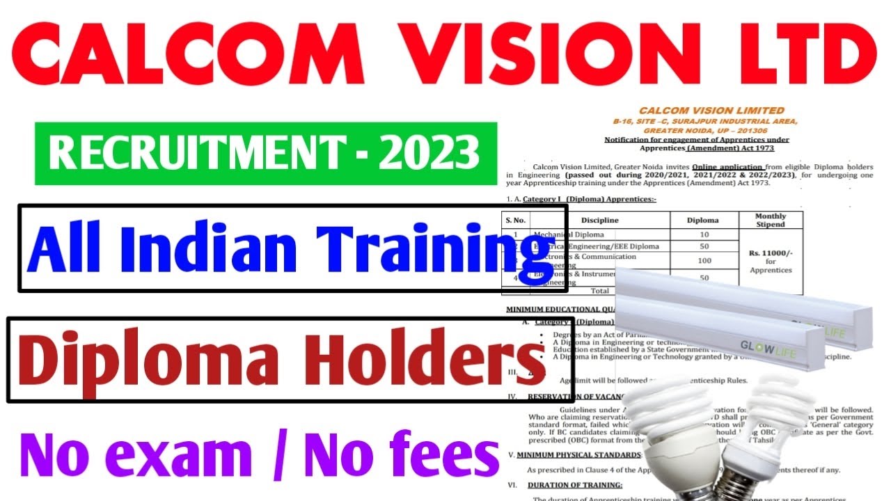 CALCOM VISION LTD Recruitment 2023| latest diploma pass job vacancy ...