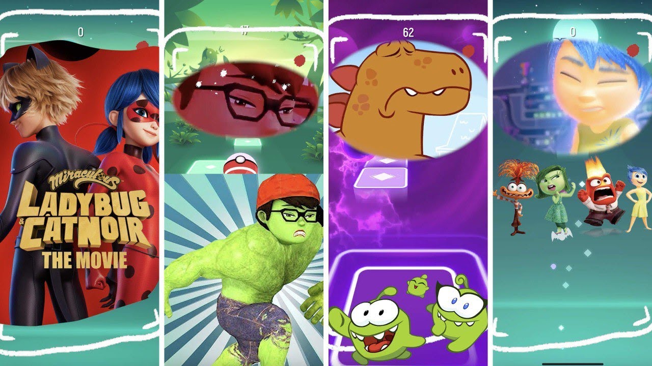 Cat Noir and LadyBug 🆚 Nick Hulk 🆚 Om Nom 🆚 Inside Out | Tiles Hop X ...