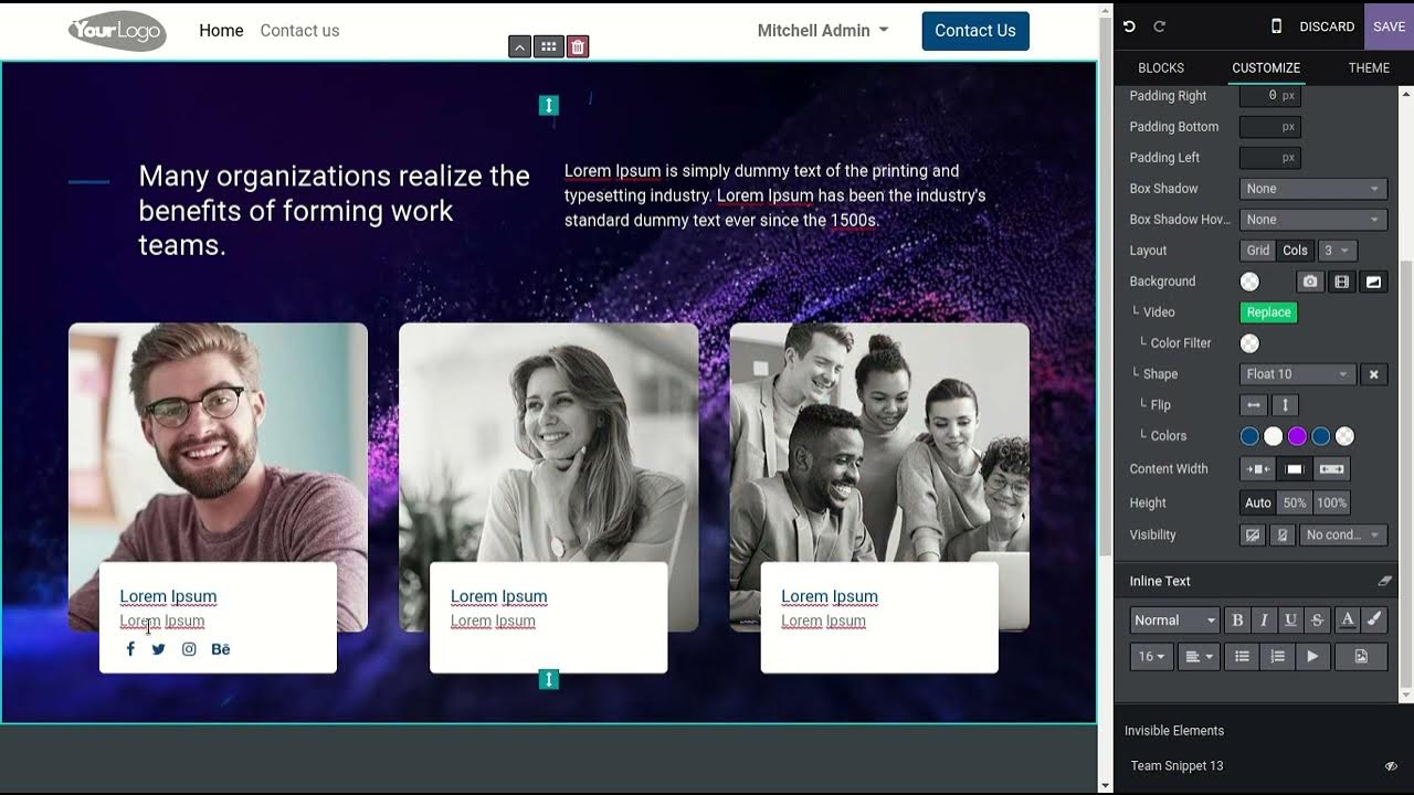 Team Snippets Odoo v16 - YouTube