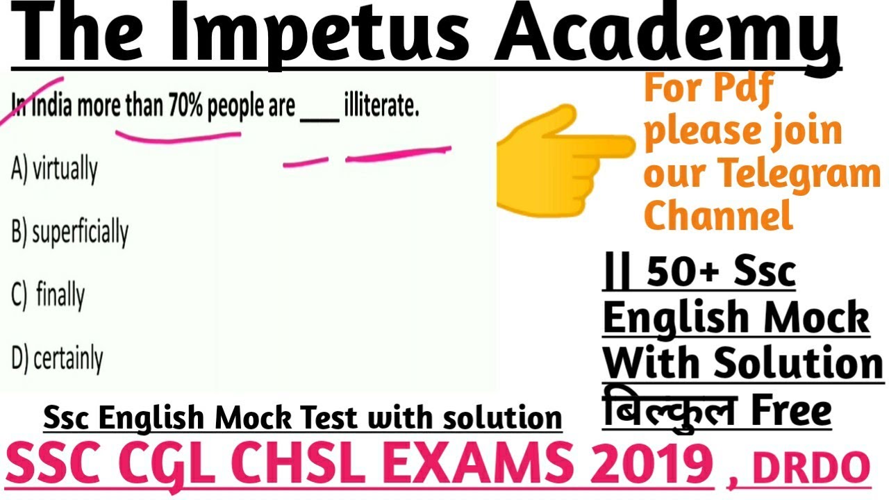 Ssc English Mock Test #9 With Solution | Ssc Cgl 2019 | Ssc Chsl 2019 ...
