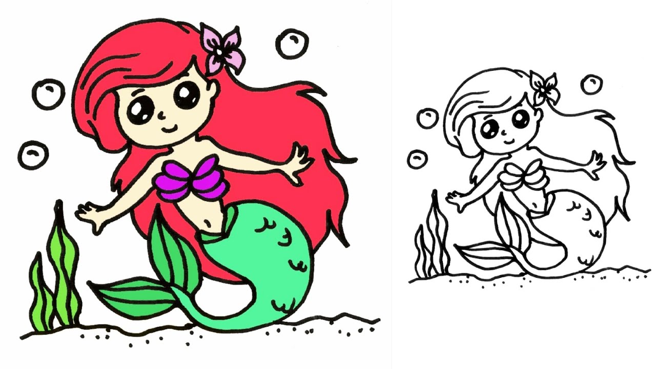 How to draw a cute mermaid | How to draw ariel |Little Mermaid - YouTube