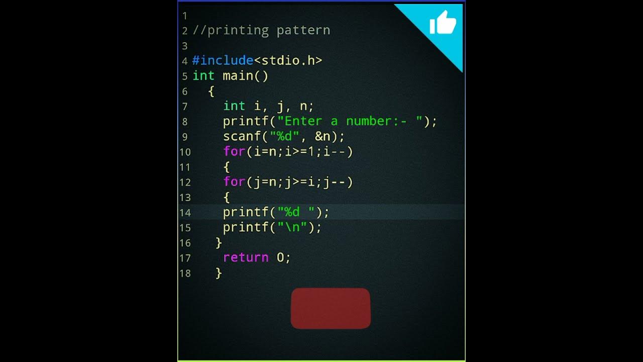 76🖥🖲pattern Printing Program🖥 C Language Tutorial👨🏫📂📓shorts