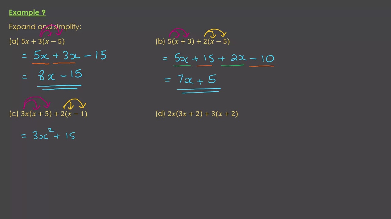 Y8 Algebra 1 Expanding and Simplifying Example 9 - YouTube