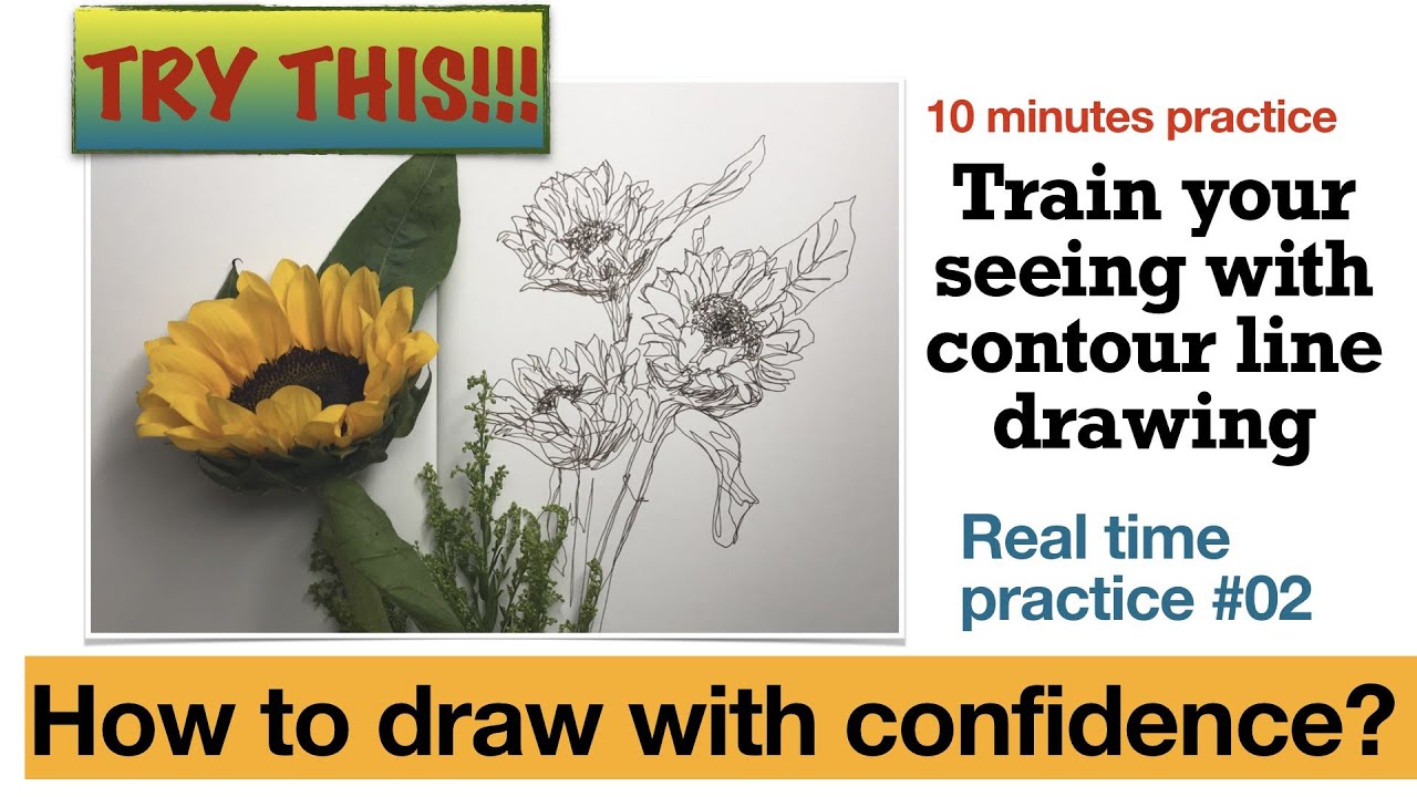How to draw with confidence | Sunflower Contour Line Drawing | One line ...