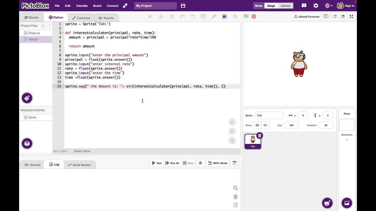 Simple Interest Rate Calculator Programming Code Using PictoBlox - YouTube