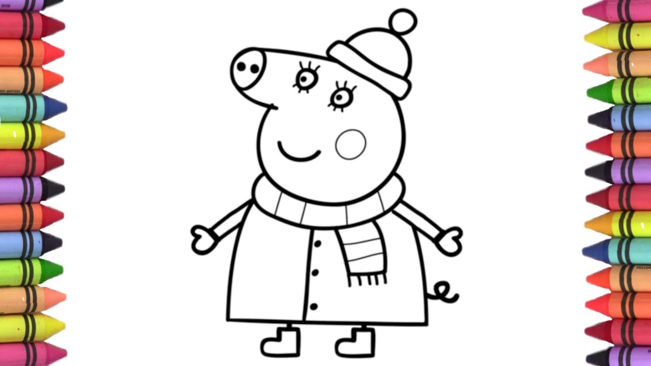 Peppa pig mother drawing and colouring for kids, Peppa pig cartoon ...