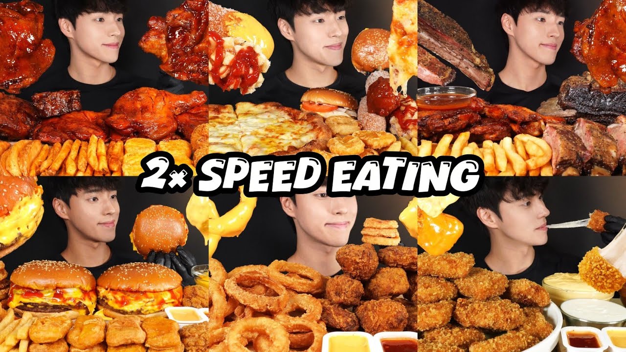 2× SPEED EATING SOUND | FRIED CHICKEN,BBQ CHICKEN, BURGER, PIZZA ...