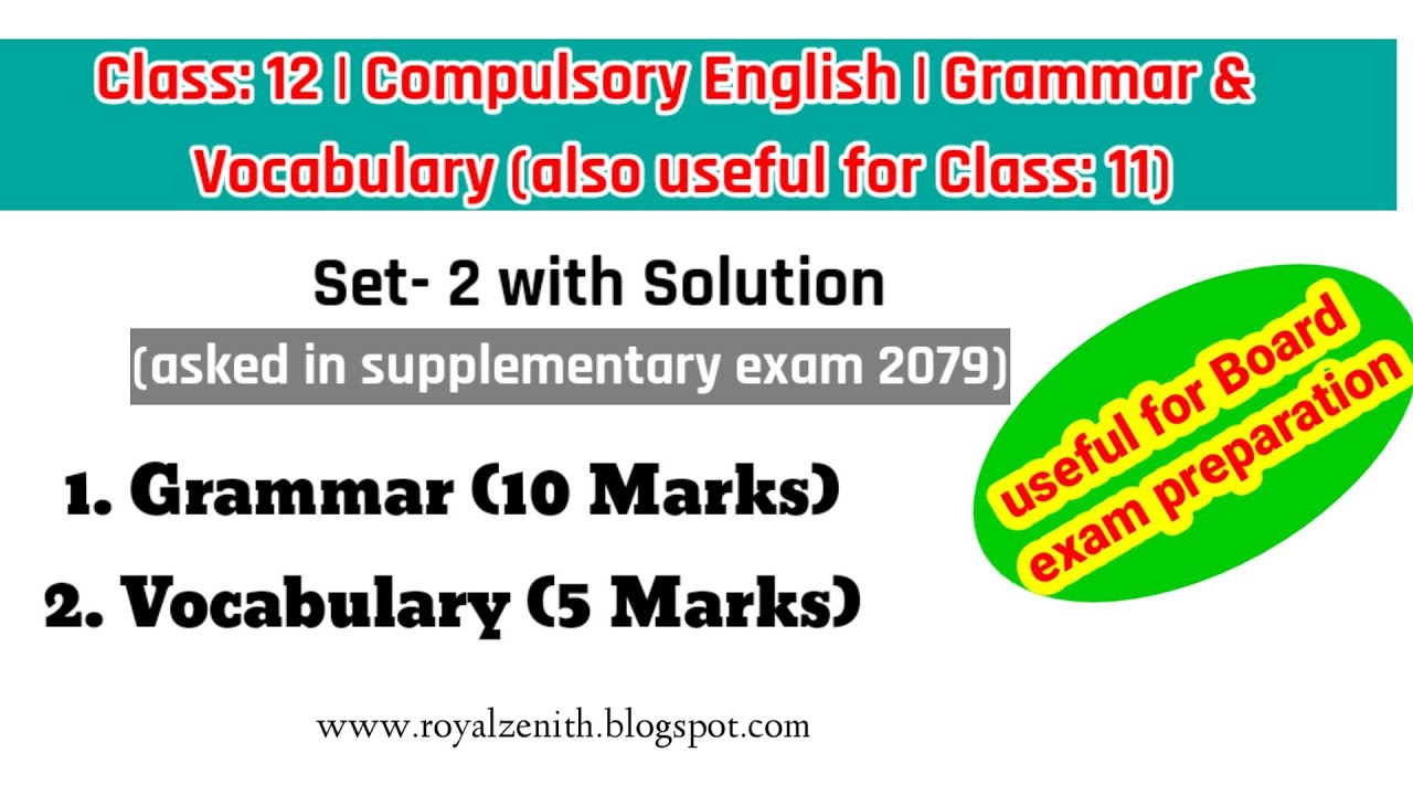 Class 12 Compulsory English || Grammar & Vocabulary Questions asked in ...