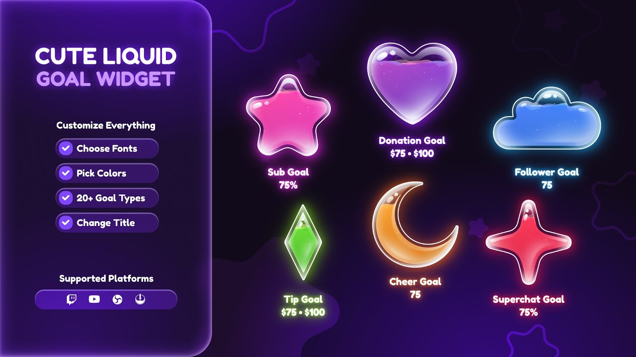 Kawaii Liquid Twitch Goal Widget – Animated Stream Goal Overlay for OBS ...