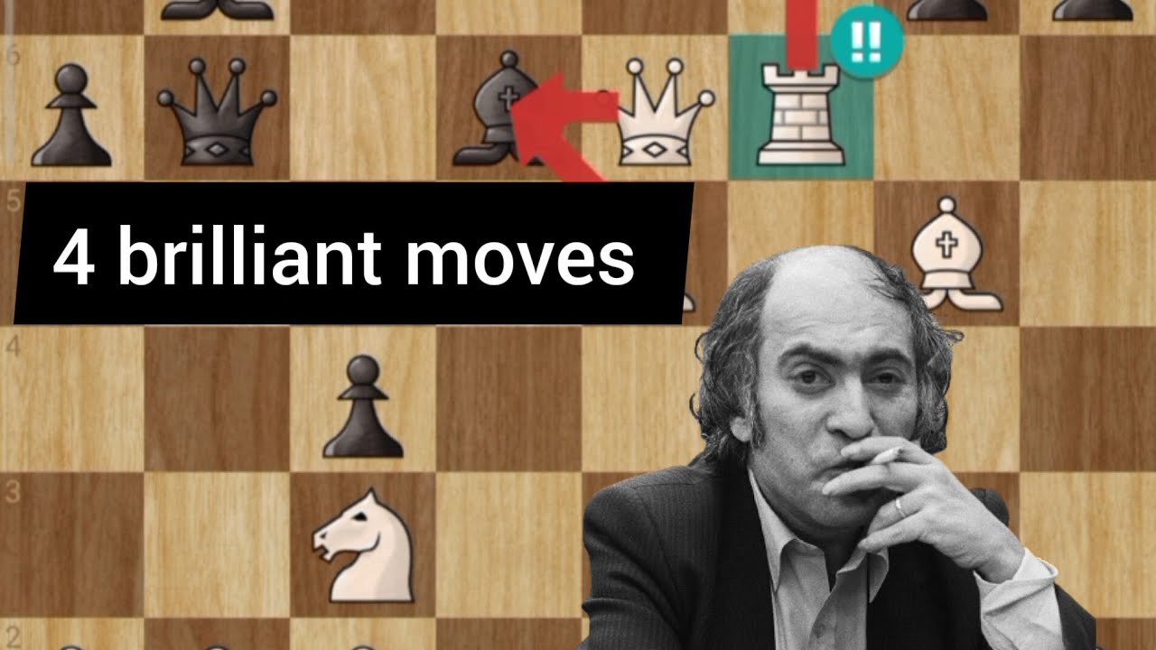 Mikhail Tal sacrificing his pieces one after another to checkmate with ...