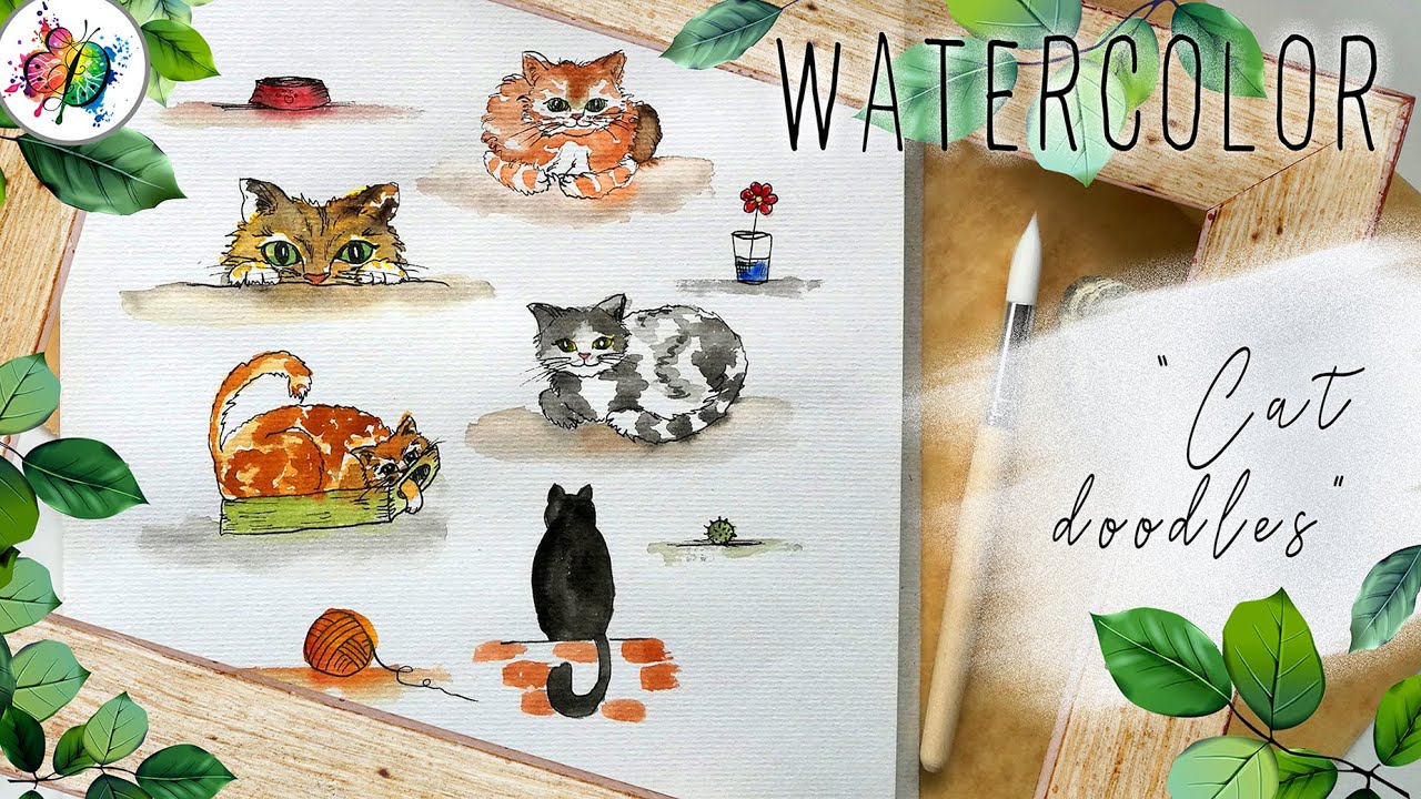 Watercolor Cat Doodles Tutorial | Easy watercolor tutorial - YouTube