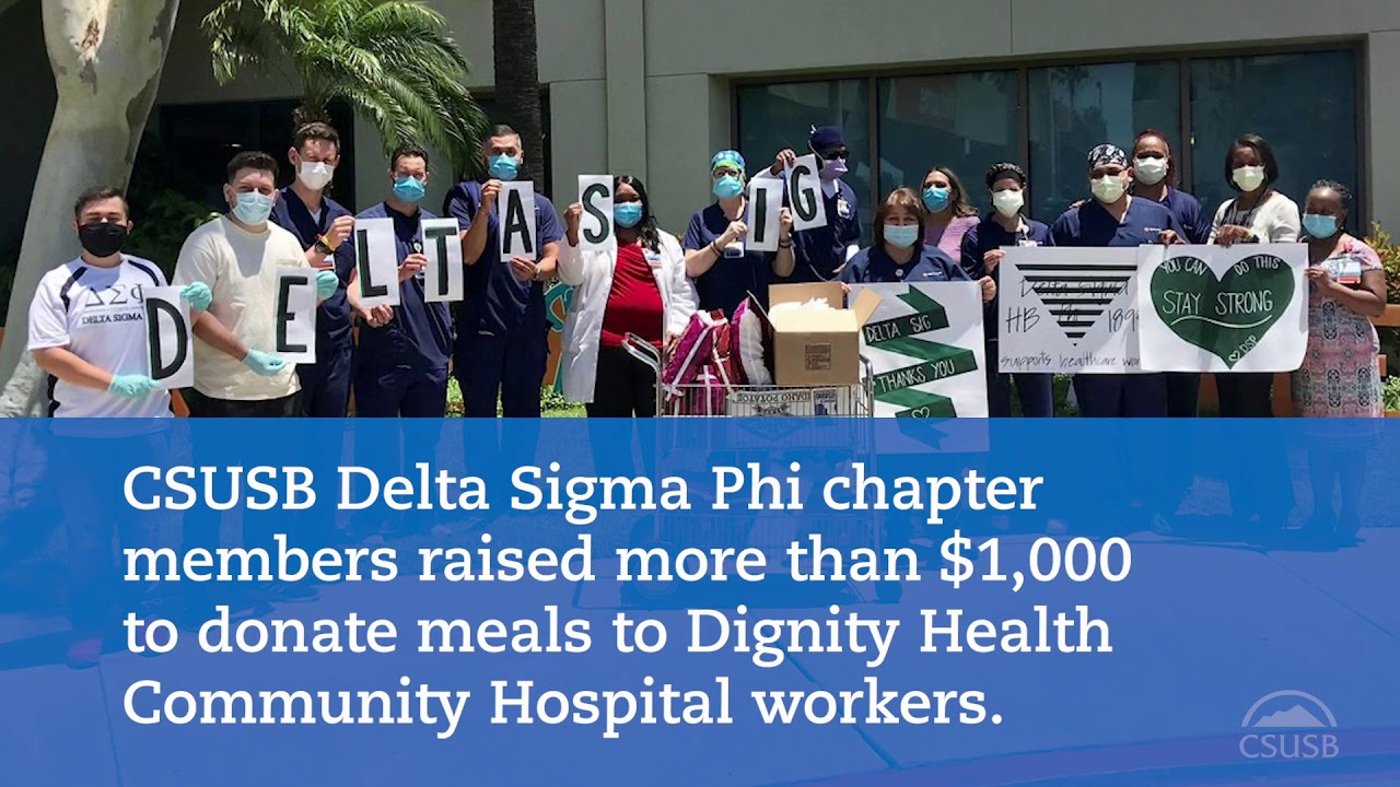 CSUSB fraternity raises money to donate meals to hospital workers - YouTube