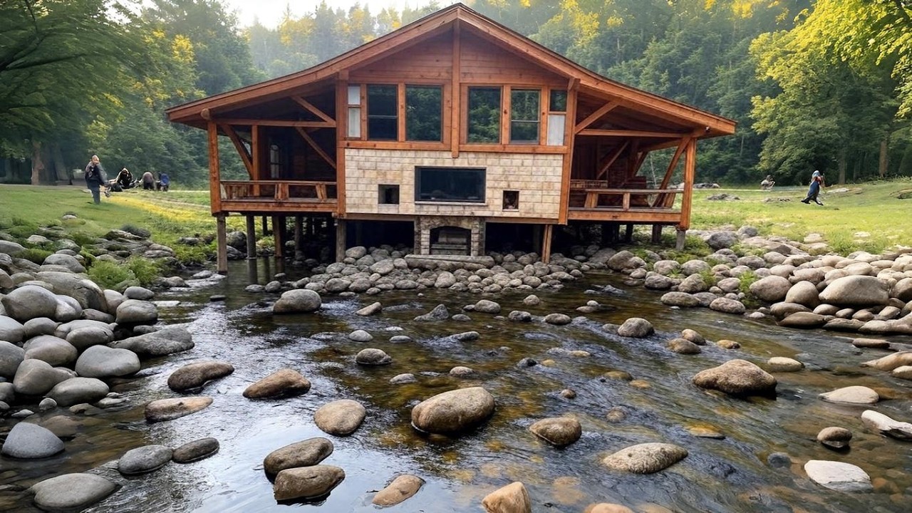 Man Constructs Wooden Home Over Fresh Stream: Step-by-Step DIY Guide ...