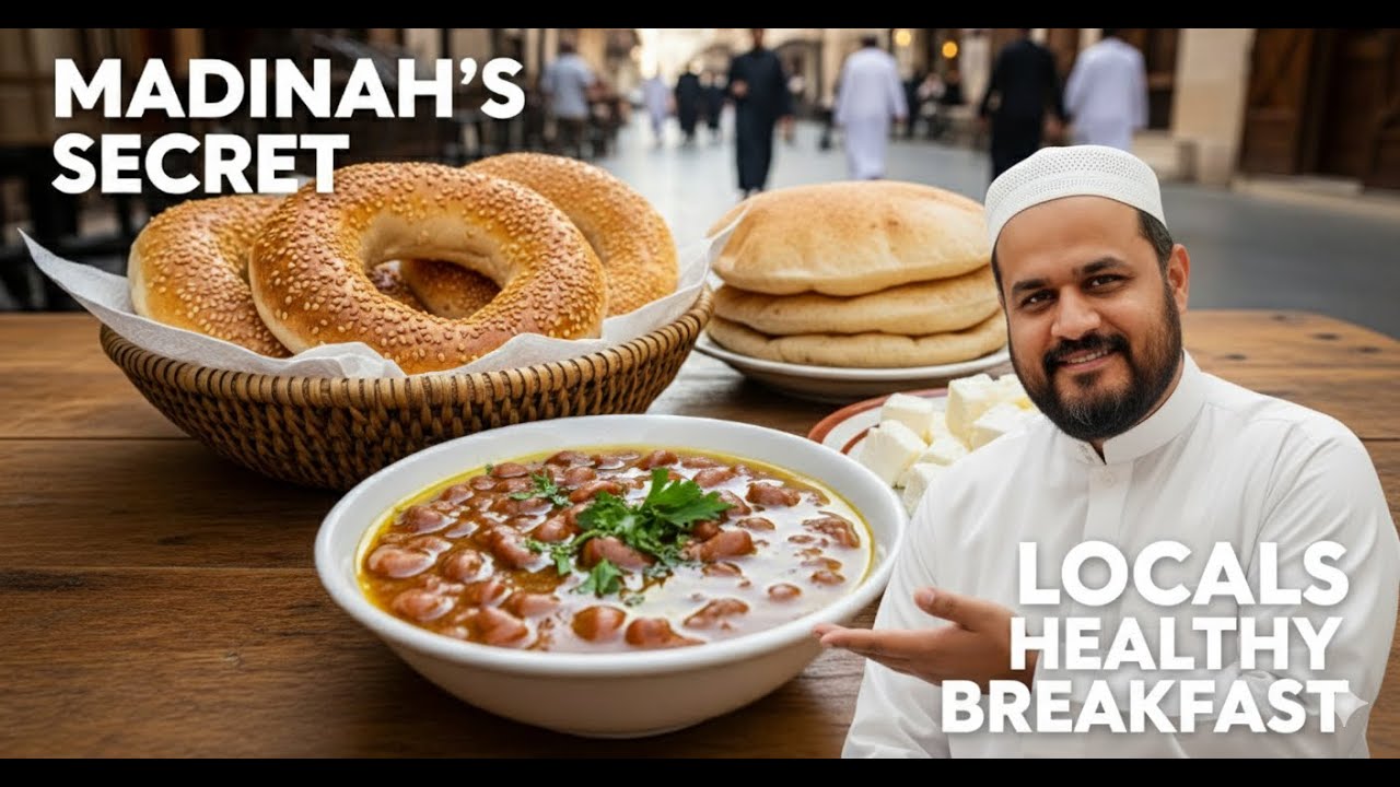 The SECRET Madinah Breakfast Locals Eat! Shuraik, Foul & Cheese - YouTube