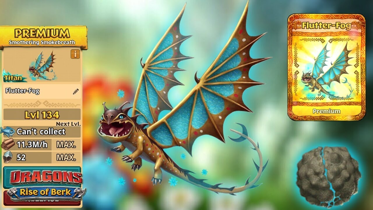 Flutter-Fog (New Premium Smothering Smokebreath) Max Level 134 | Dragons: Rise of Berk - YouTube