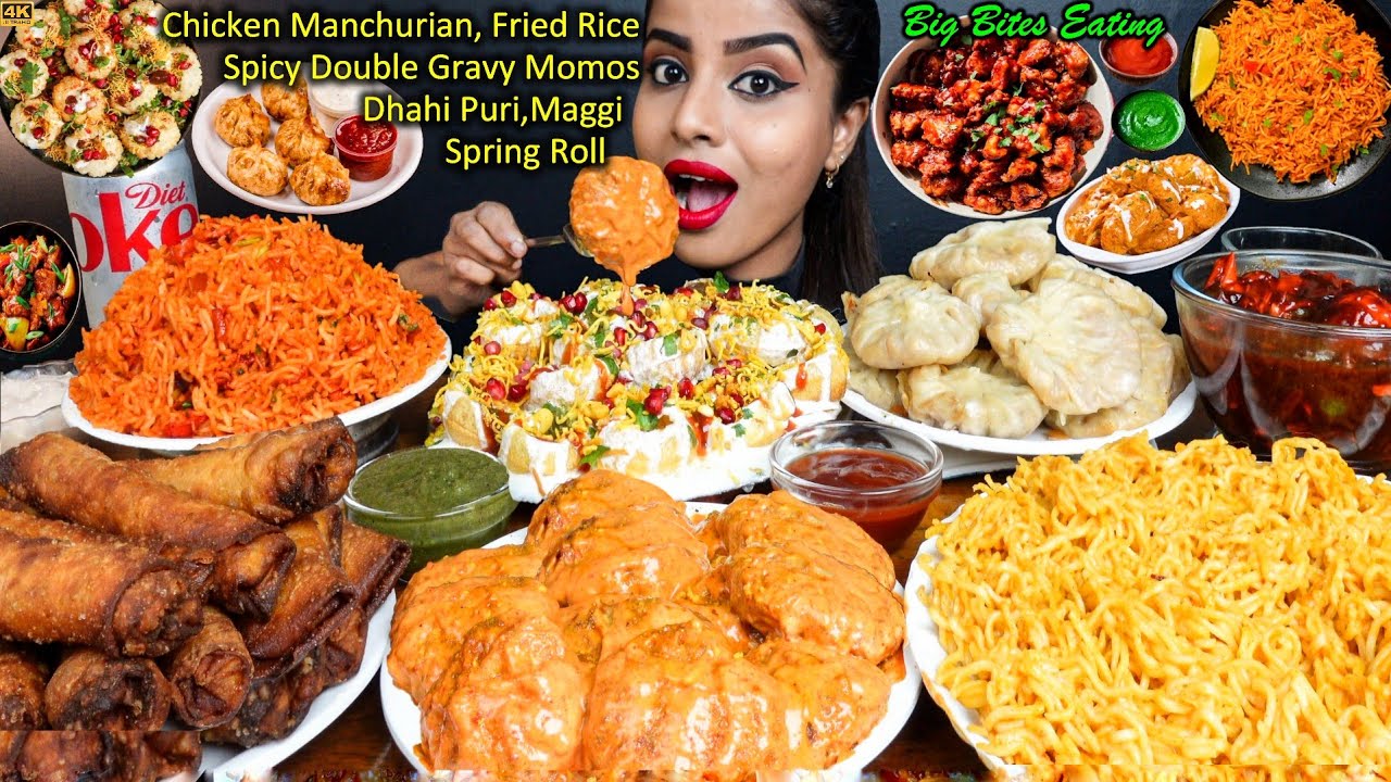 Eating Spicy Maggi,Chicken Momos,Spring Rolls,Dahi Masala Puri,Curry ...