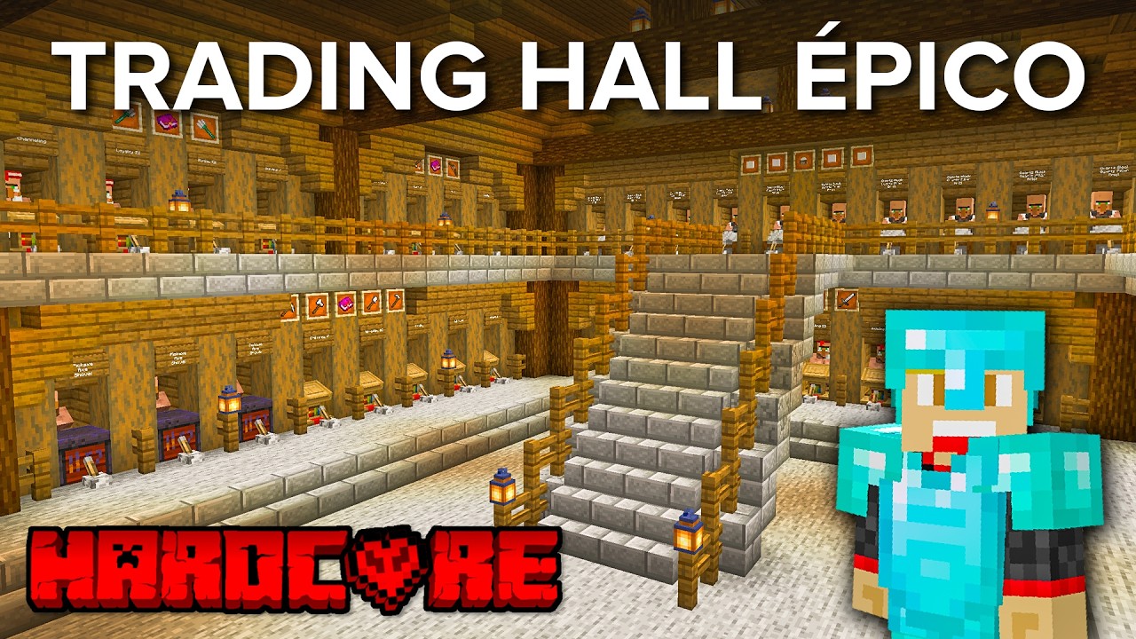 Construí Un Trading Hall Con 50 Aldeanos en Minecraft HARDCORE - YouTube