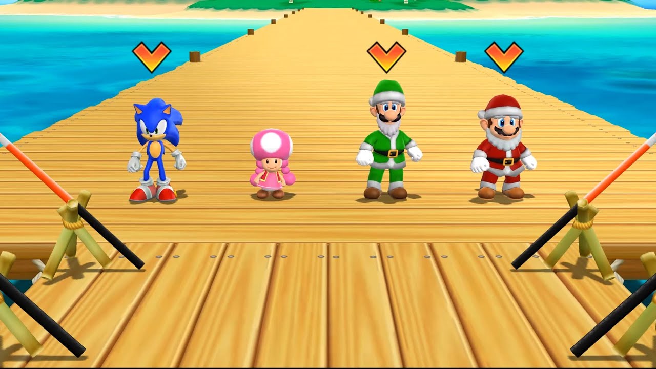 Santa Mario & Santa Luigi vs Sonic & Toadette in Mario Party 9 Step It ...