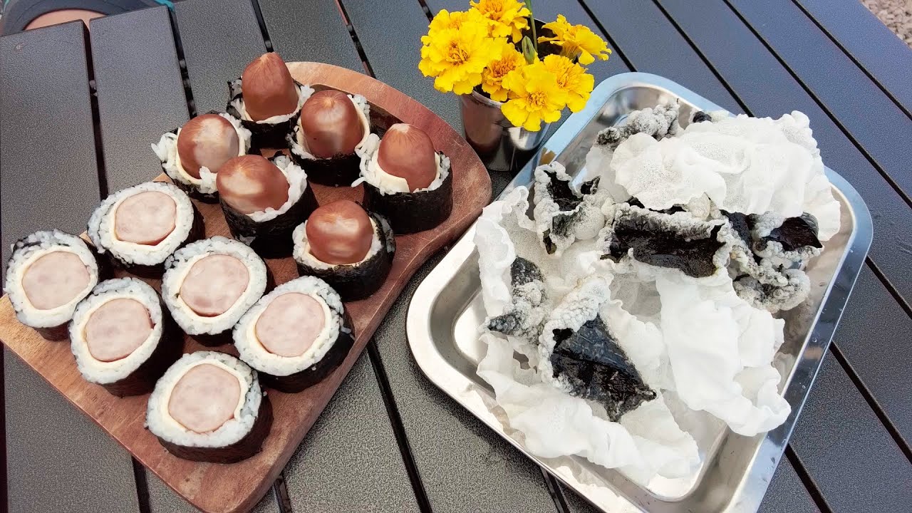 Camp with Waterfall/Gim and Rice Paper simple cooking - YouTube