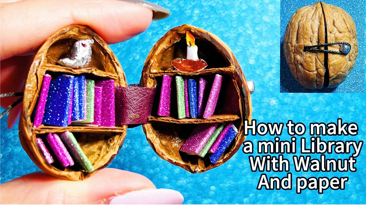 How to make a mini library with walnut shell and paper - YouTube