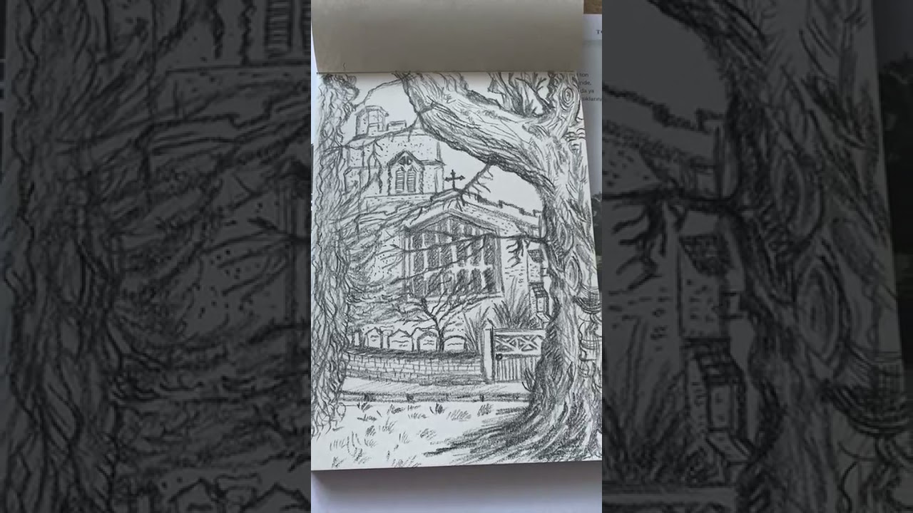 Korkunç Resim Çizimi 🏚 [Karakalem Kilise Çizimi ⛪] Scary House Drawing ...
