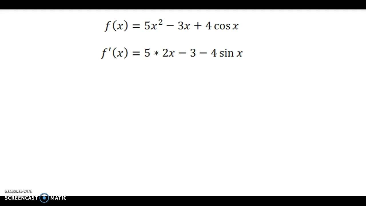 Derivada De F x 5x 2 3x 4cosx YouTube