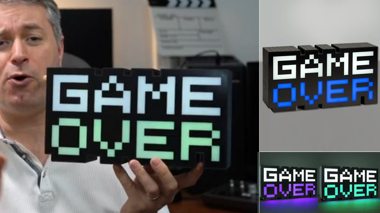 Lampe geek gamer LED RGB "8-Bit Game Over" décoration bureau chambre ...