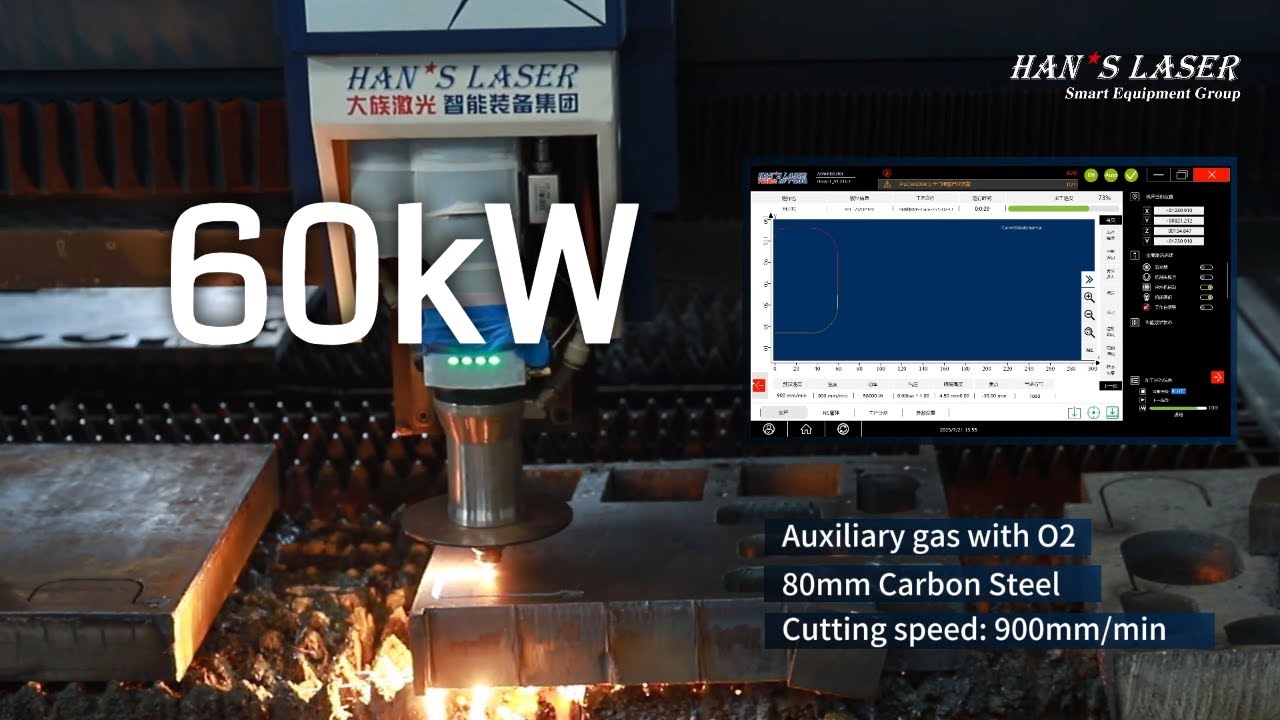 Han's Laser 60kW laser cutting demo | 80mm Carbon Steel - YouTube