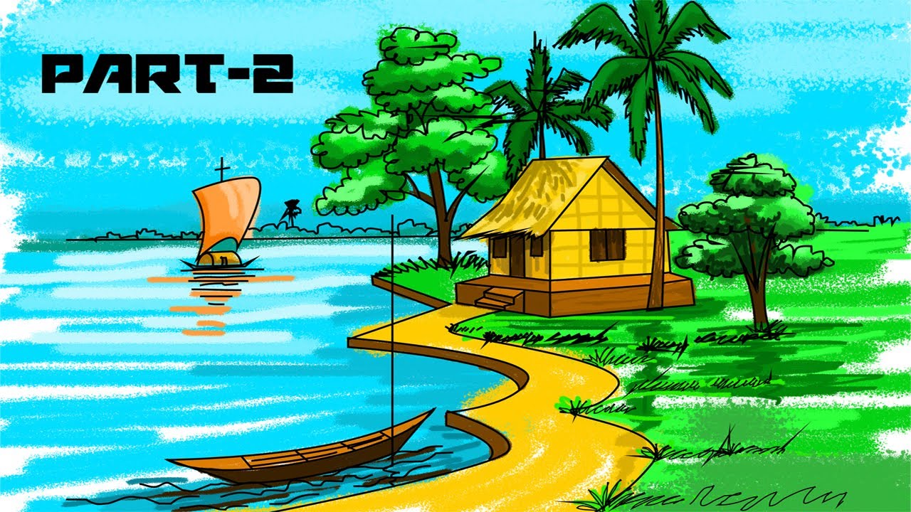 Digital Village Drawing Part- 2 In Adobe Photoshop - YouTube