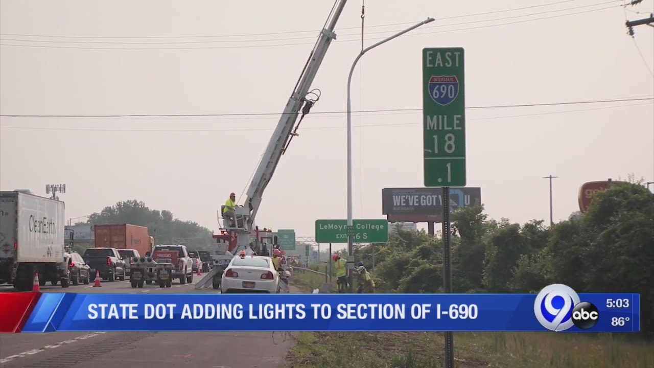 State DOT adding lights to section of I-690 - YouTube