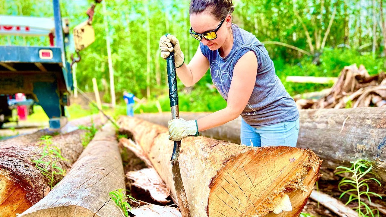 Debarking Our Alaskan Log Home Logs - YouTube