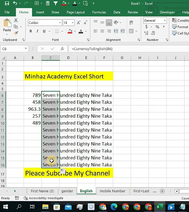 How To Convert Number To Words In Ms Excel With Taka Youtube