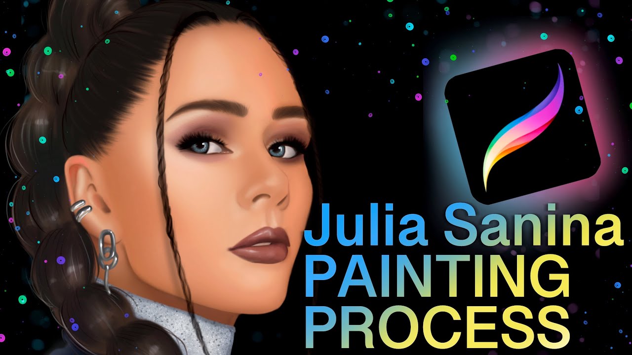 The process of drawing portrait Julia Sanina in Procreate. Digital art ...