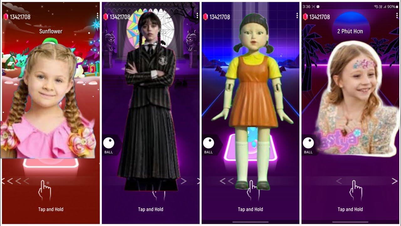 Wednesday Vs Squid game2 Vs Like Nastya Vs Diana Tiles hop edm Rush #tileshopedmrush - YouTube