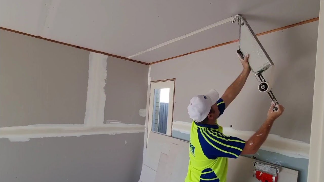 Drywall Tape Application on Ceiling Without Using A Ladder - YouTube