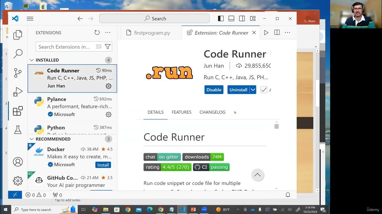 running first python program - YouTube