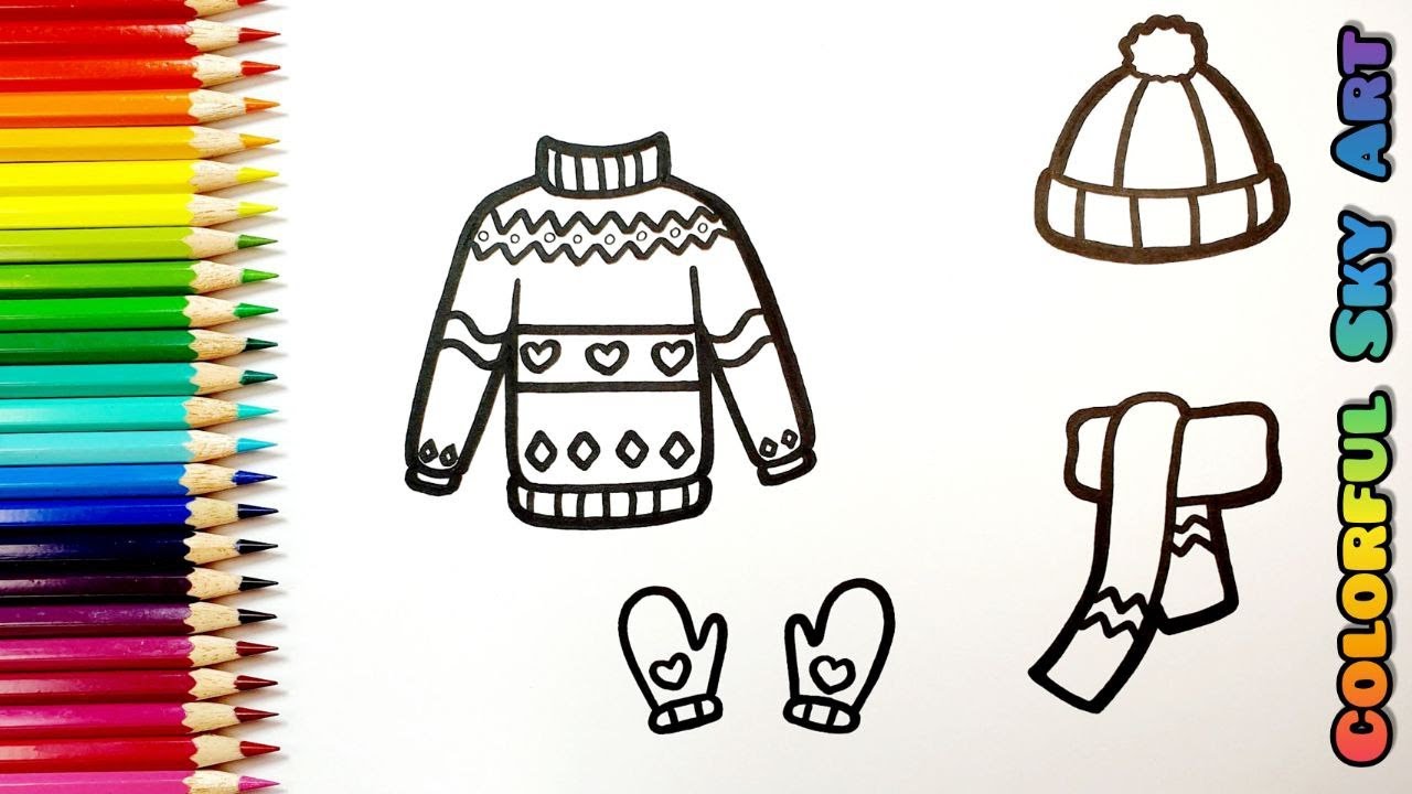 How to Draw Winter Clothes | Drawing and Coloring Winter Clothes for ...