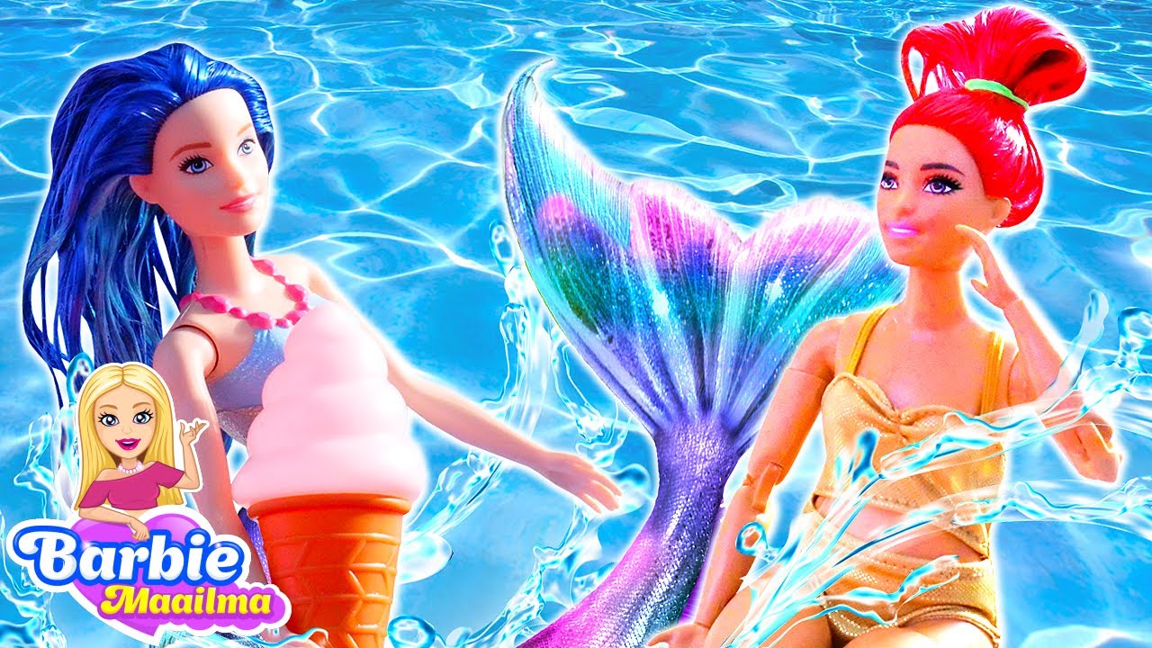 Barbie-nuket uima-altaalla. Barbie-merenneito ja Ken. Merenneidot ja ...