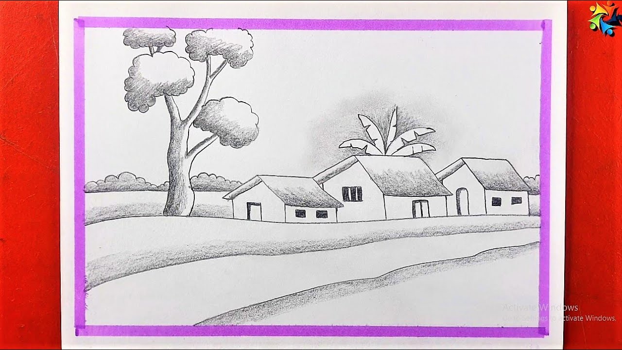 Landscape Drawing scenery | How to Draw a scenery | pencil Sketch - YouTube