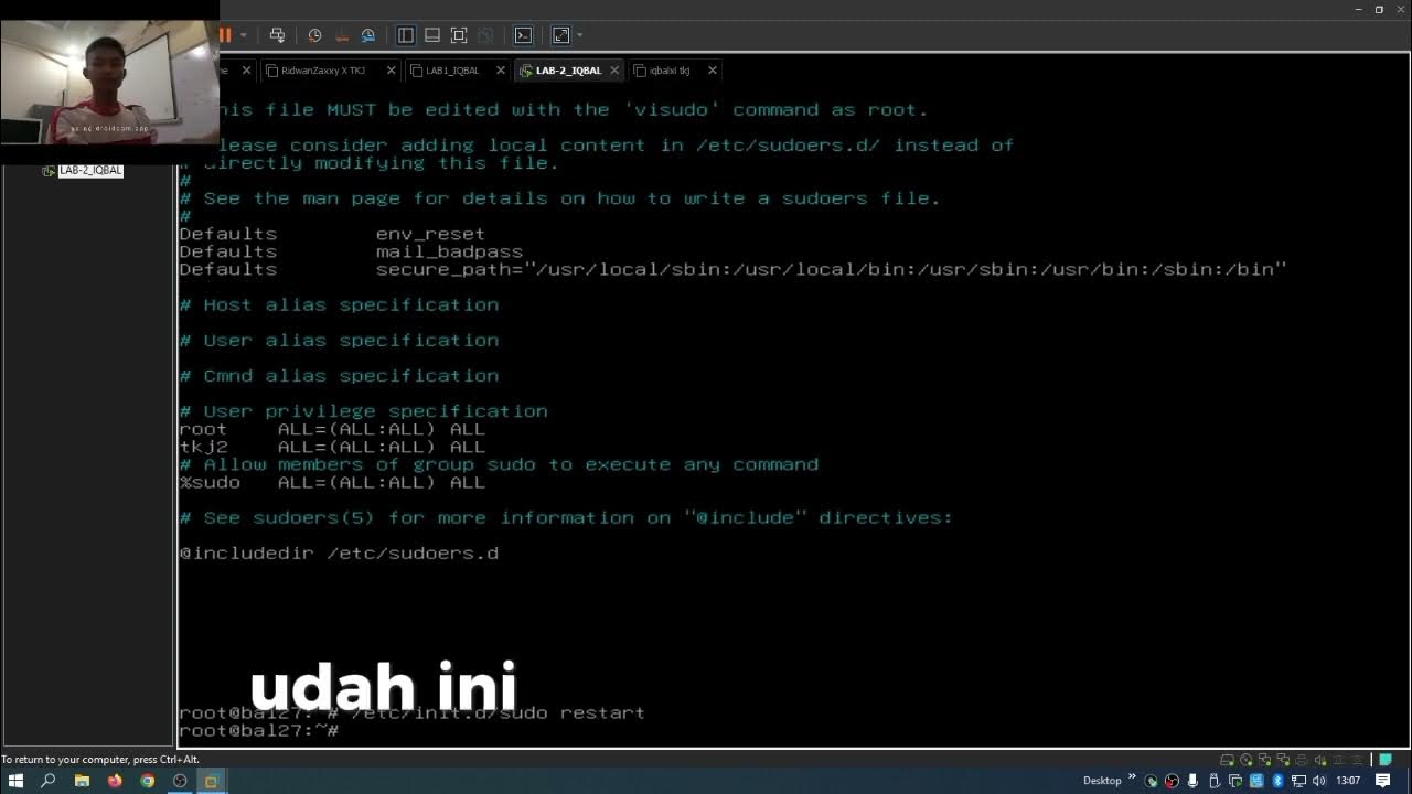 KONFIGURASI USER BIASA MENJADI MEMPUNYAI HAK AKSES ROOT PADA LINUX DEBIAN - YouTube