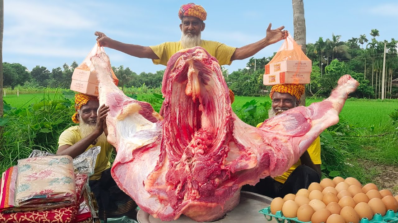Big Bull Two Legs & Neck Meat Beef Biryani Cooking by Grandpa for Old ...