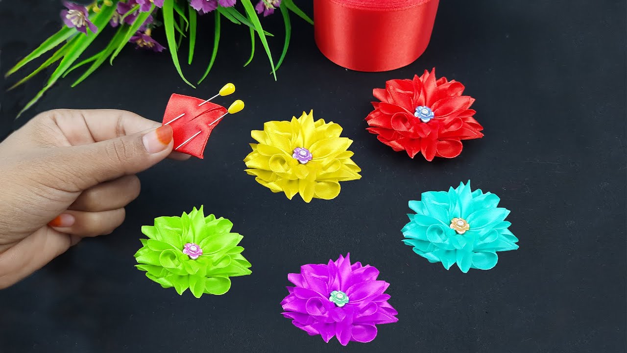Amazing ribbon flower trick/DIY Satin Ribbon flowers /How to make ...